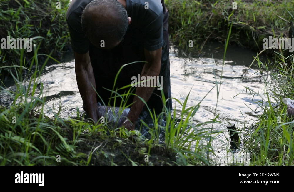 man washing clothes in river Stock Video Footage - Alamy