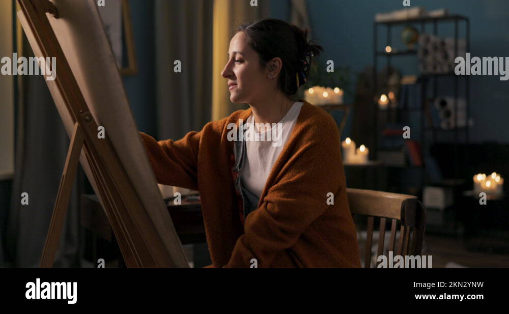 Beautiful gifted popular artist has finished drawing new picture, she ...