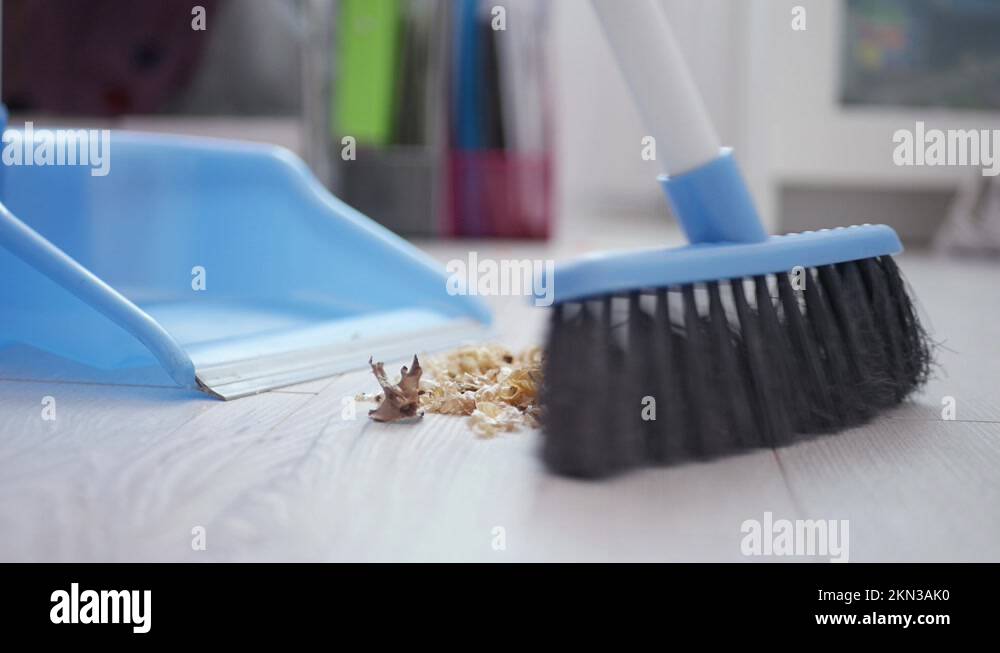 Household Activities, Sweeping Garbage from the Floor with Broom. House ...