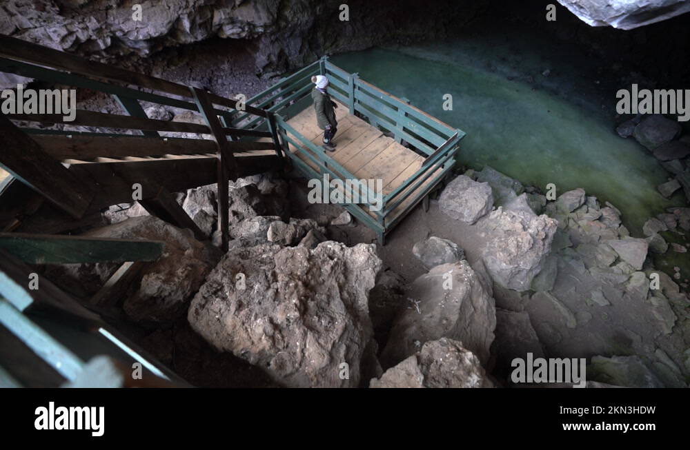 Bandera Volcano Ice Cave, New Mexico USA. Young Woman on Lookout Above ...