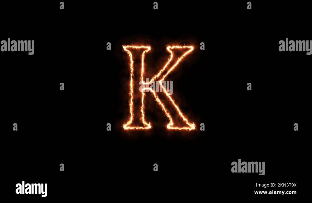 Fiery letter K. Animation on a black background a letter burning in a ...