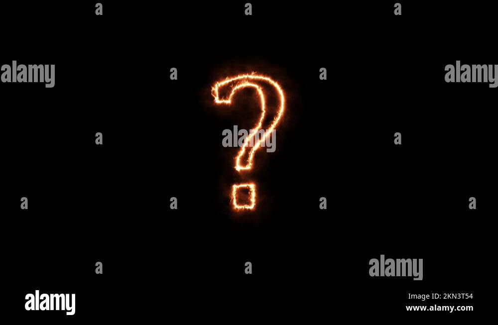 Animated question mark on fire. Animation on a black background letters ...