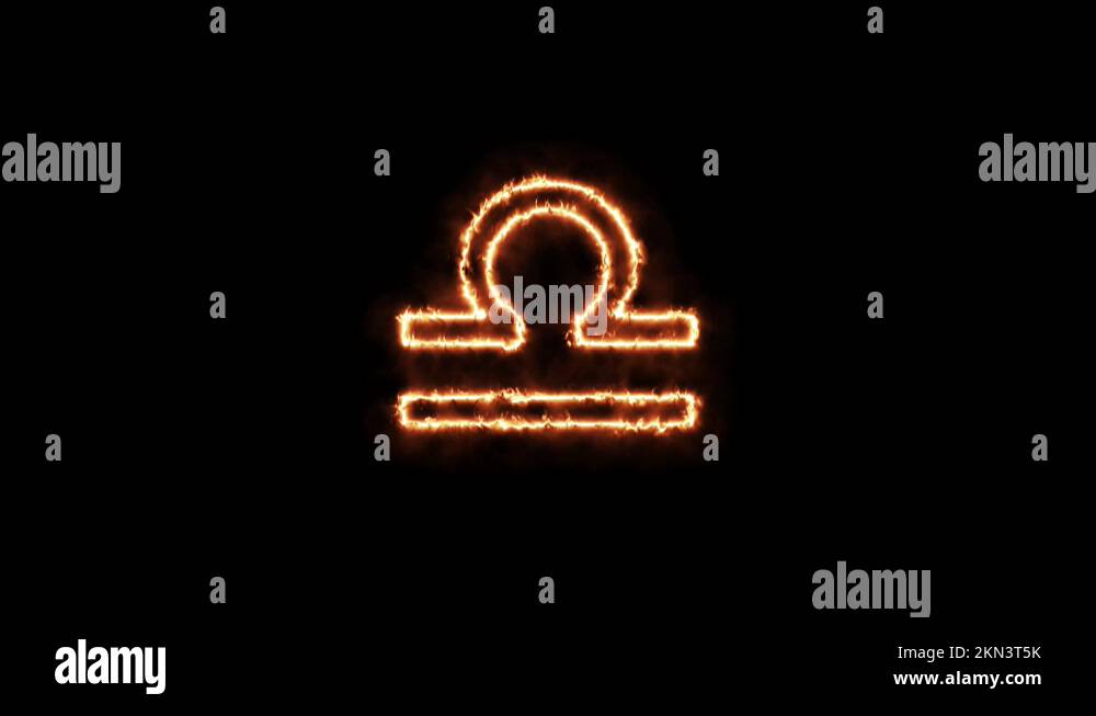 Zodiac signs Libra on fire. Animation on a black background letters 4K ...