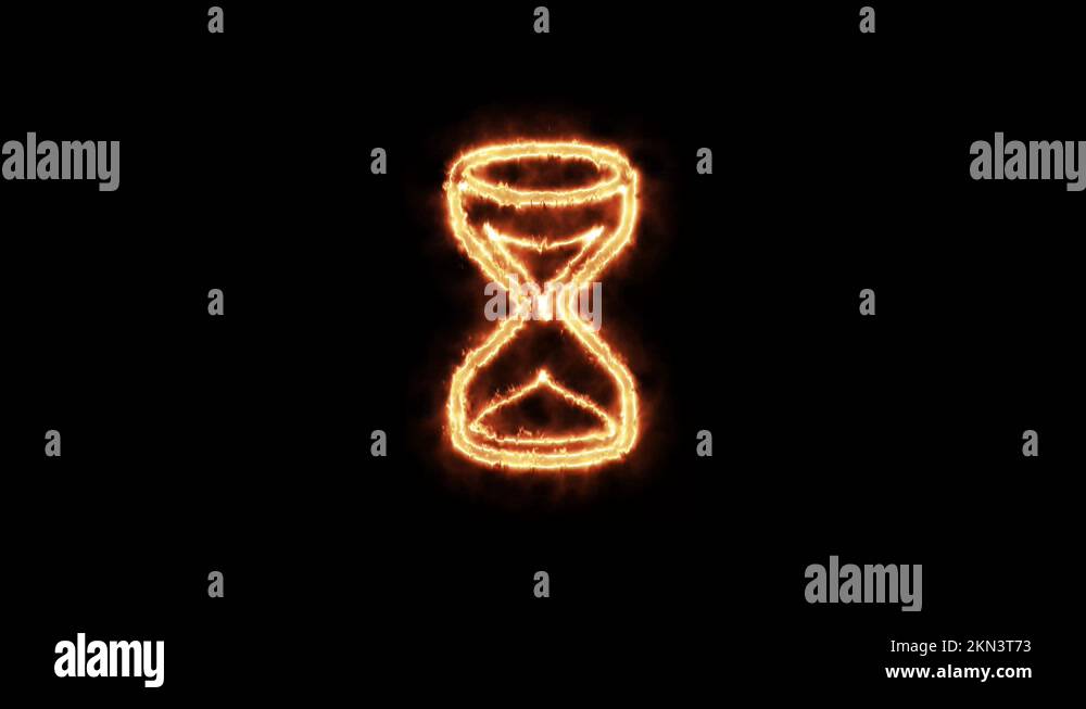 Hourglass is on fire. Animation on a black background letters 4K video ...