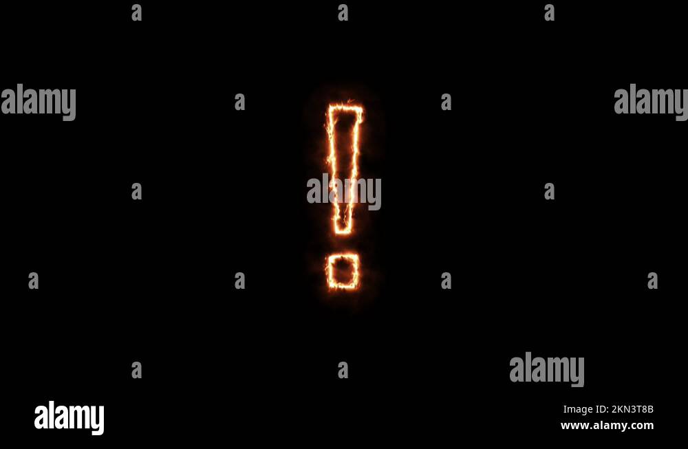 Animated Exclamation point on fire. Animation on a black background ...