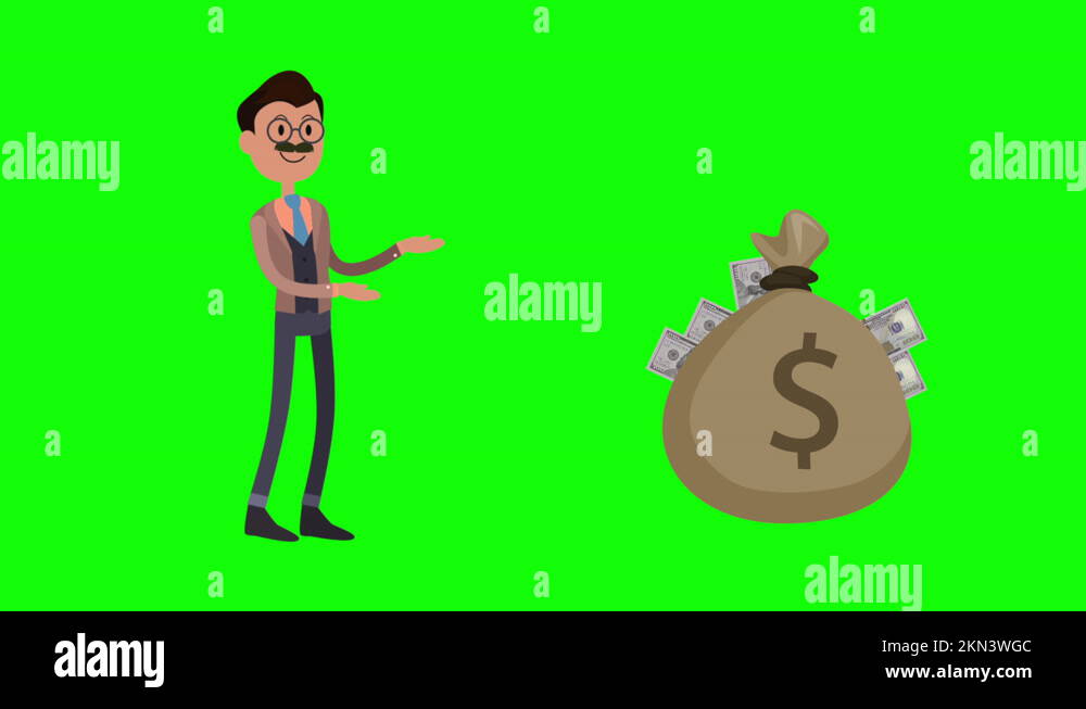 Animated man presenting money bag green screen Stock Video Footage - Alamy