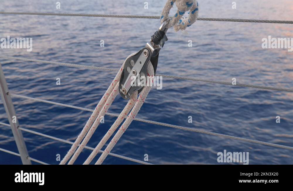 Sailing rigging with rope, and block or pulley Stock Video Footage - Alamy