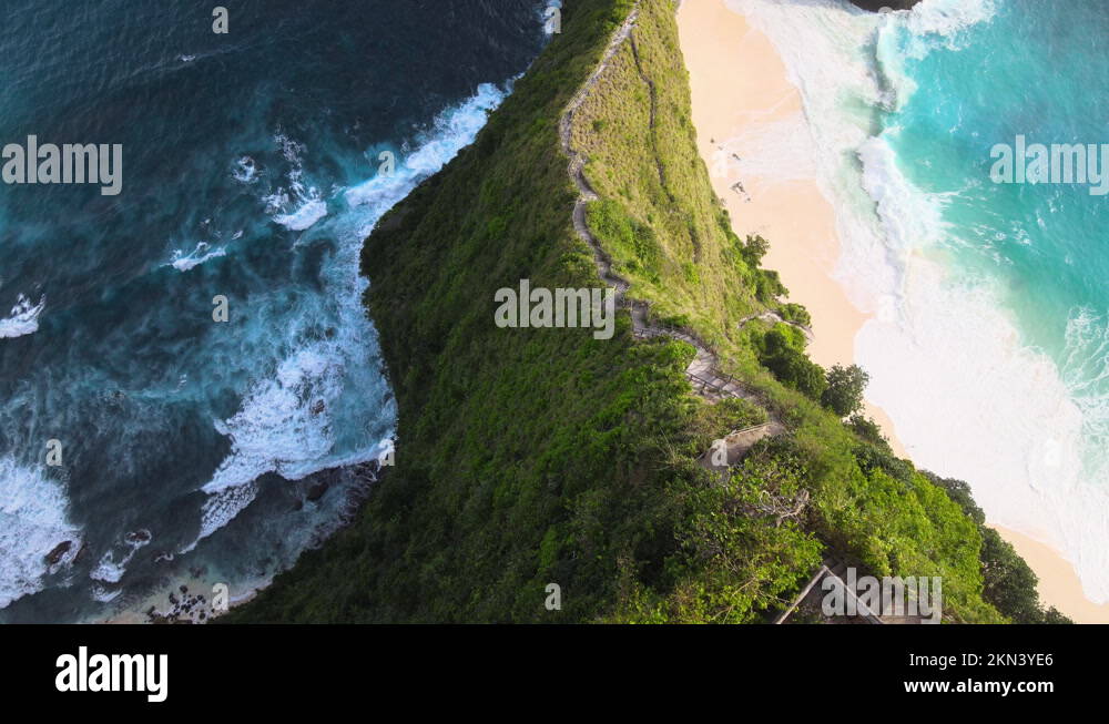Top down view of the stairs at the edge of the cliff at Kelingking ...