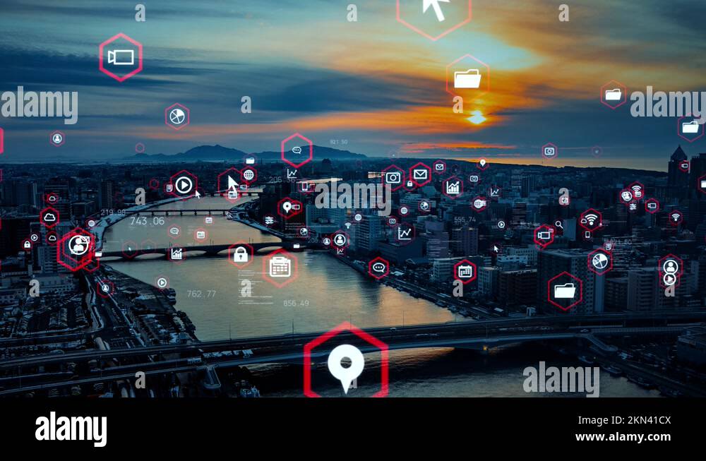 Smart city and communication network concept. 5G. IoT (Internet of ...