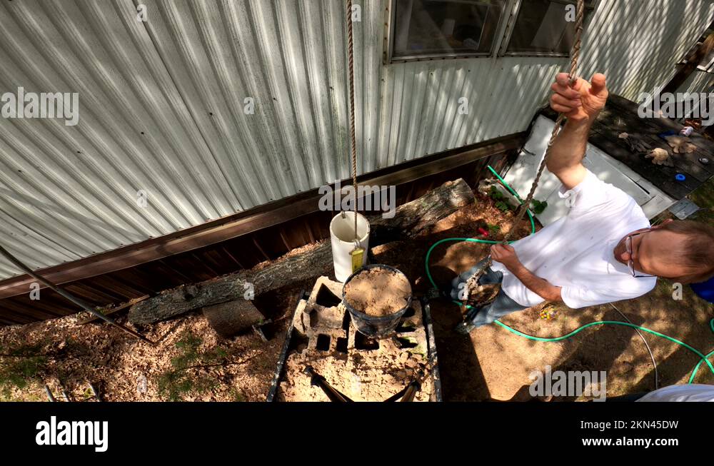 Top view of pulling and drooping rope with a pipe and the end while ...
