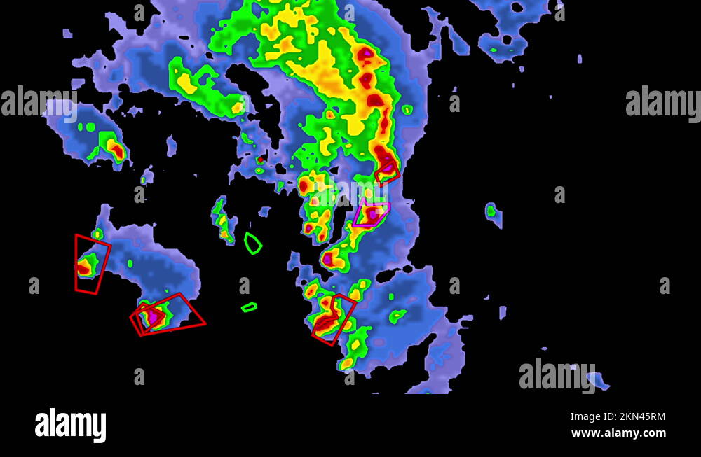 Severe thunderstorms with tornado as seen on Doppler weather radar ...