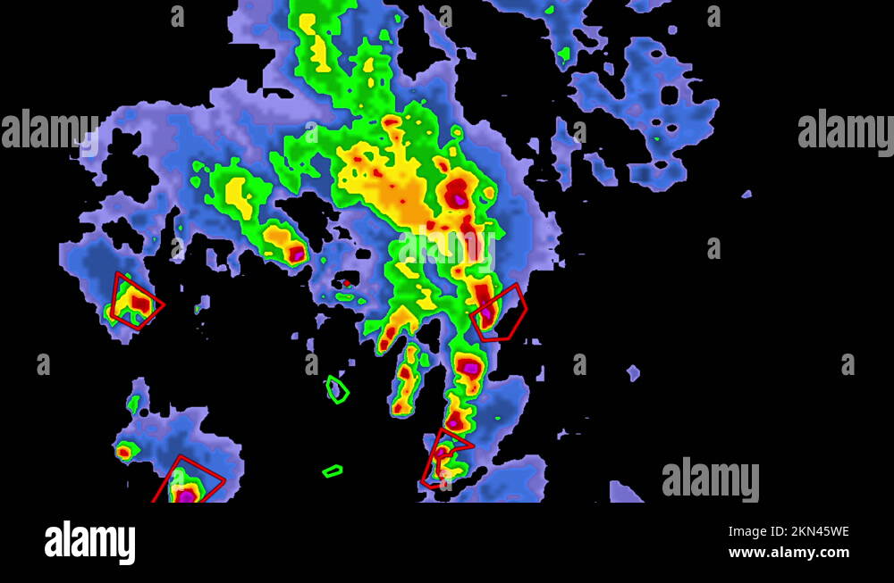 Severe thunderstorms with tornado as seen on Doppler weather radar ...