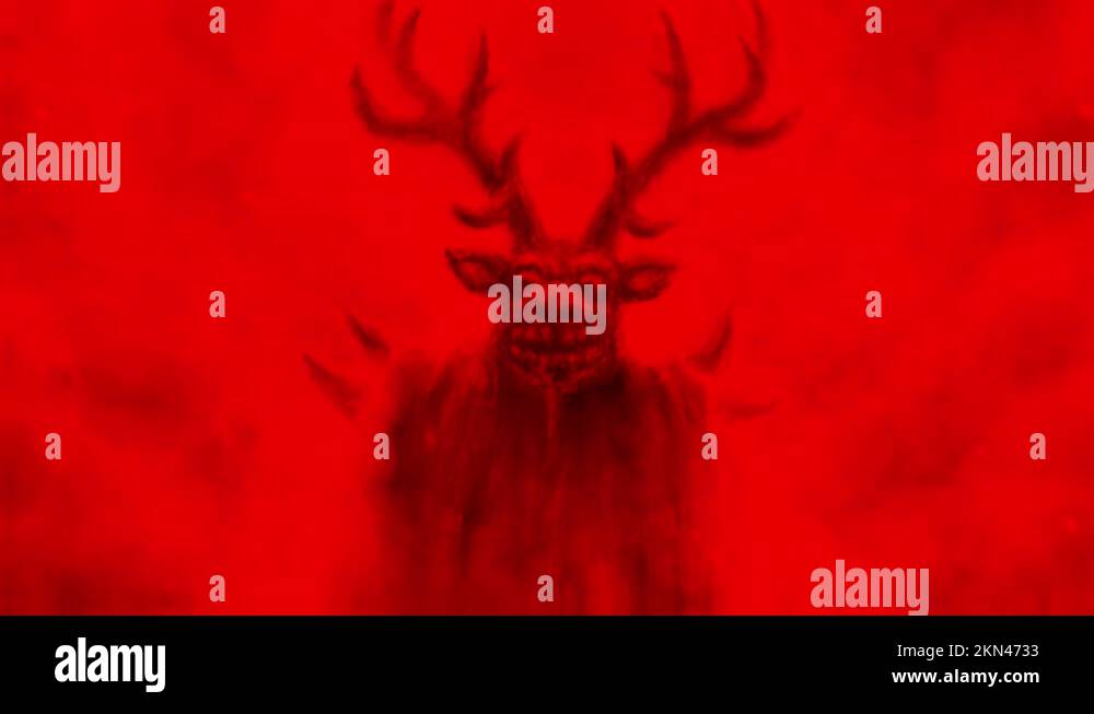 Scary deer demon mask with shining eyes. Gloomy horned monster Stock ...