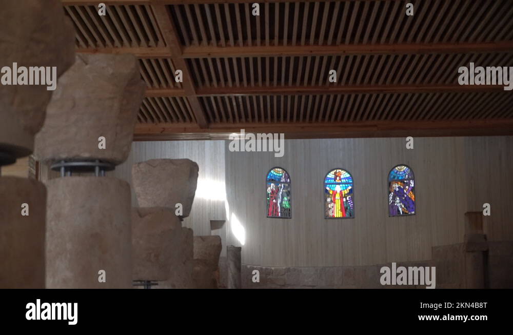 Stained Glass and Columns in Memorial Church of Moses, Mount Nebo ...