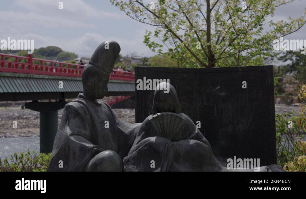 Uji River bridge, Pan across historic Kyoto Location in Spring Stock ...