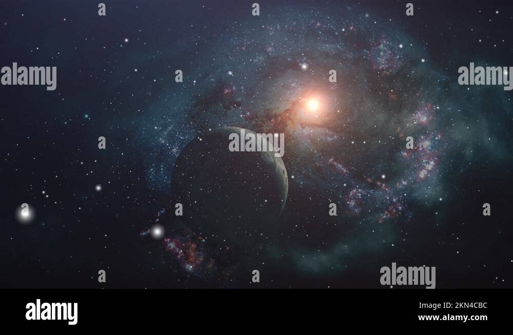 universe, planets with nebula cloud background and galaxies moving in ...