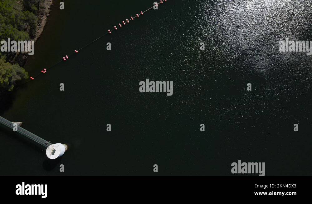 Penha Garcia dam and canyon near Praia Fluvial, Portugal. Aerial top ...
