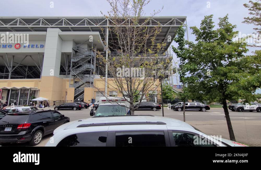 BMO field football stadium front gate with street and cars of emergency ...