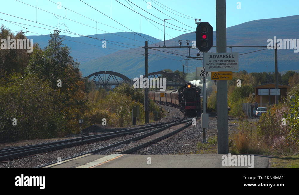 steam locomotive nsb class 30 old carriages arriving station whistle ...