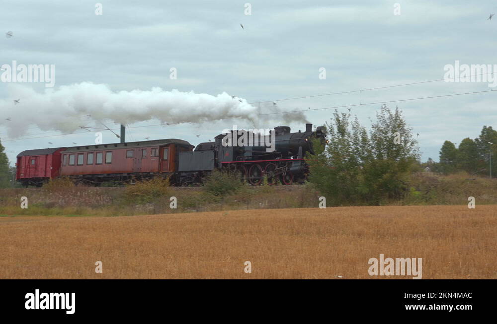 steam locomotive nsb class 30 passing side view countryside ambient ...