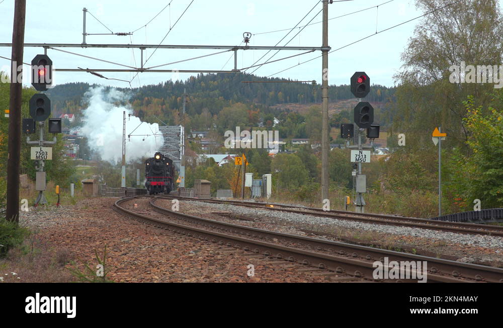steam locomotive nsb class 30 passing front view railway museum norway ...