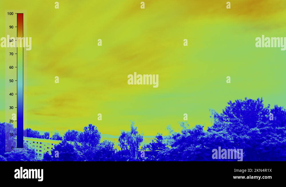 Thermal infrared video of clouds in the sky with temperature and CO2 ...