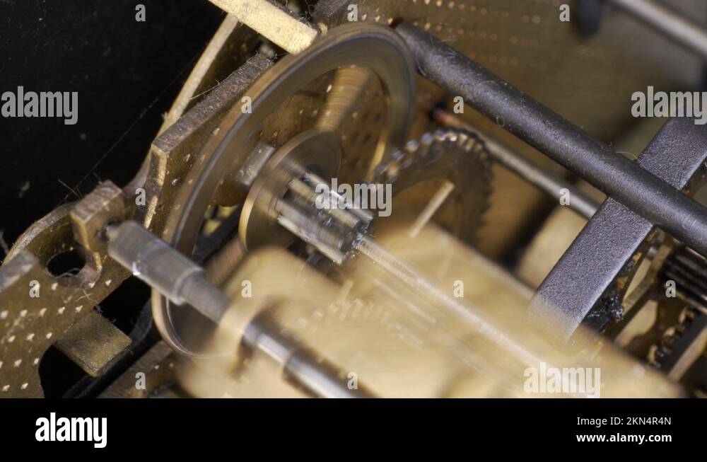 Internal clock mechanism. Cogwheels working inside a vintage clock ...