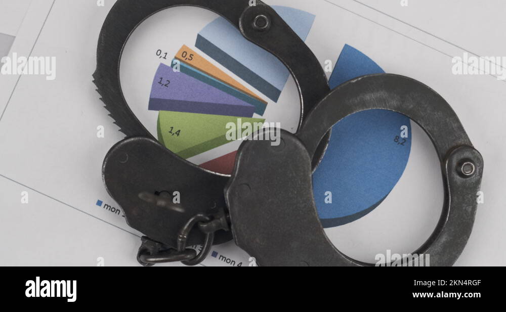 Rotation, iron handcuffs lying on the color chart. Crime and Punishment ...