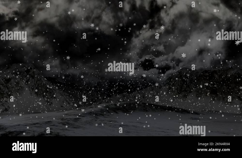 Snow Falling On Mountains At Night.Snowfall in the dark night on a ...