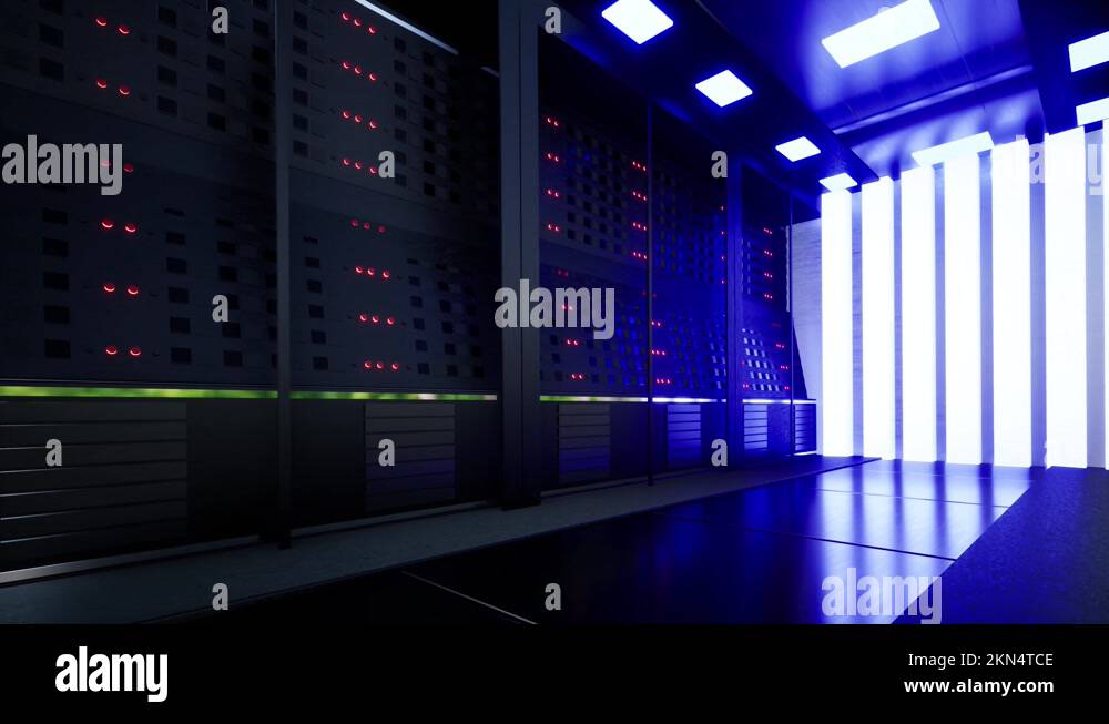 Network And Data Servers Behind Glass Panels In A Server Room Of A Data ...