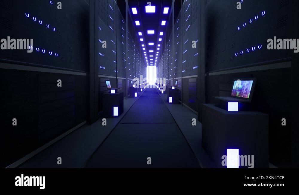 Network And Data Servers Behind Glass Panels In A Server Room Of A Data ...