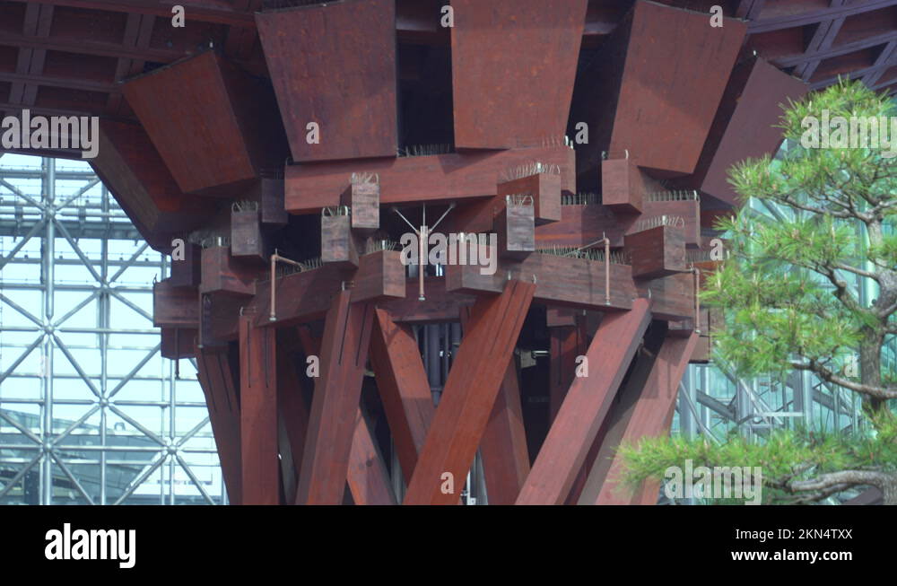 Close Up Detail Of The Pillar Of Tsuzumi Gate At JR Kanazawa Station ...