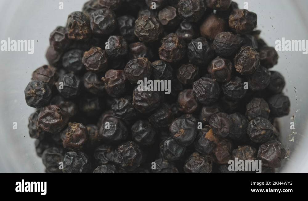 Black pepper as a common spices to cuisines in a glass grinder Stock ...