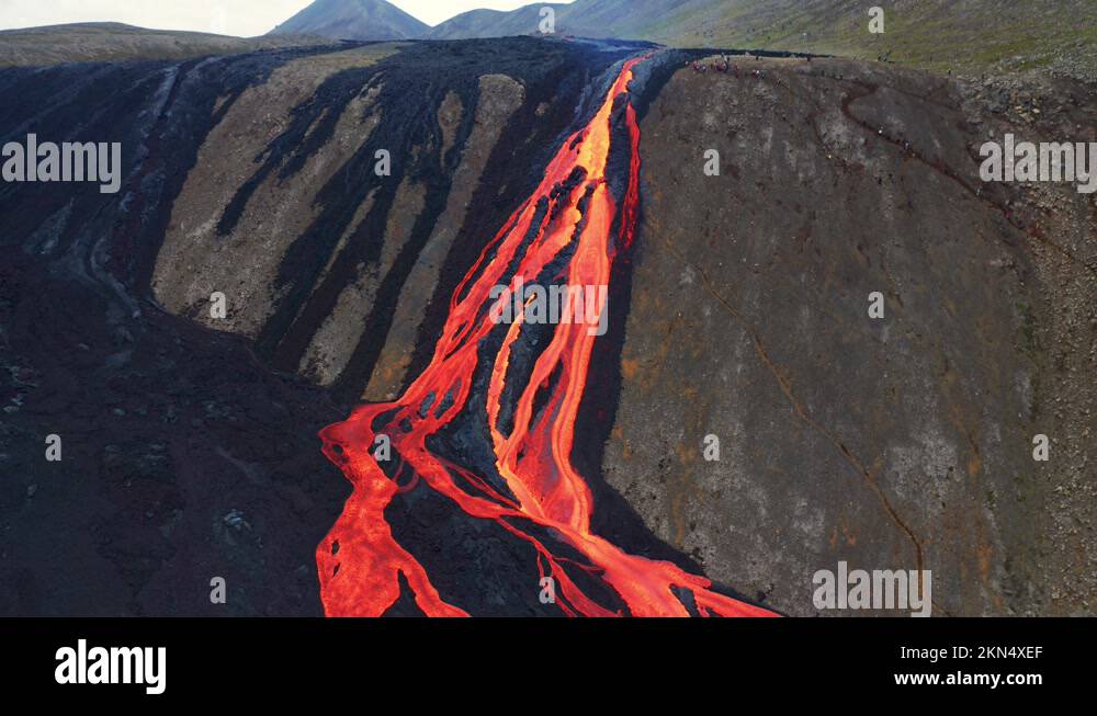 Lava River During Volcanic Eruption At Mount Fagradalsfjall, Southwest ...