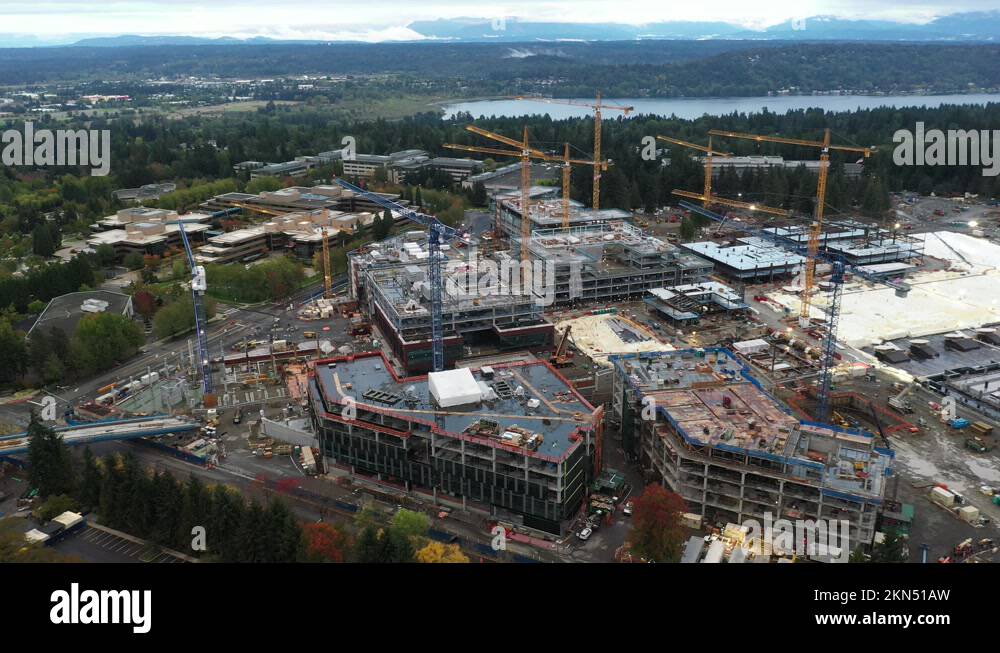 Cinematic 4K aerial bird's-eye drone footage of the construction at the ...