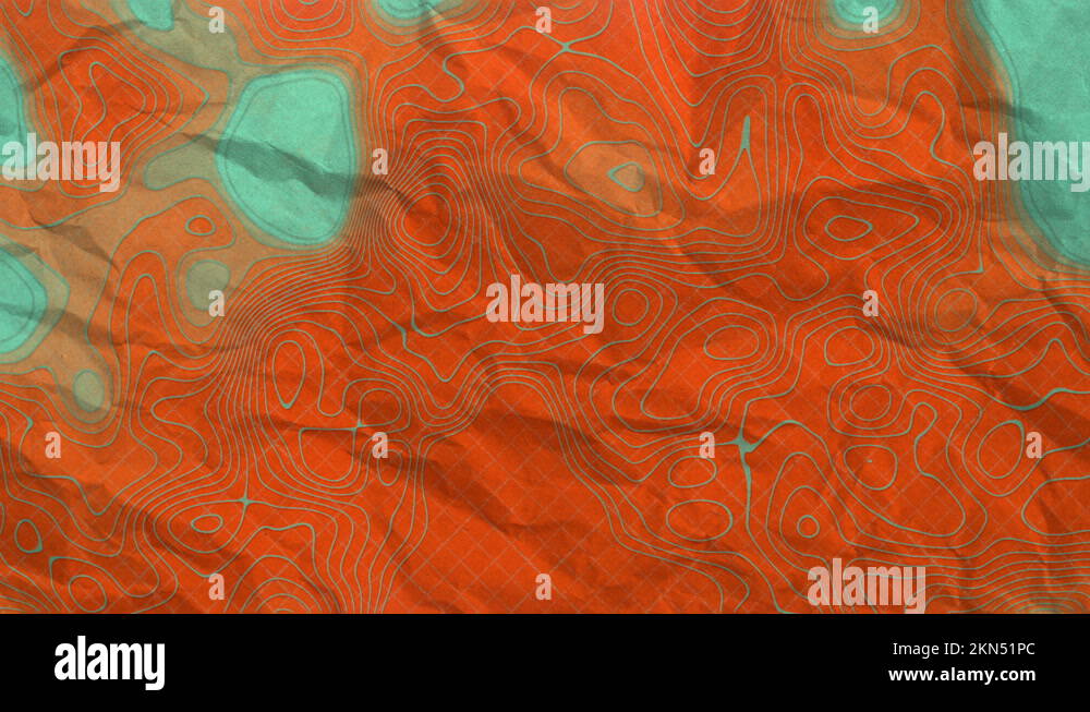 Topographic texture on a crumpled sheet of paper. 3d rendering loop ...