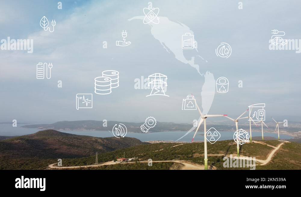 Wind power plant and technology. Smart grid. Renewable energy ...