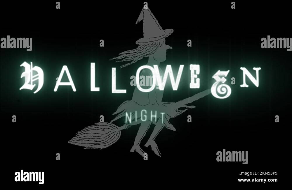 Animation of halloween night text over witch on dark background Stock ...