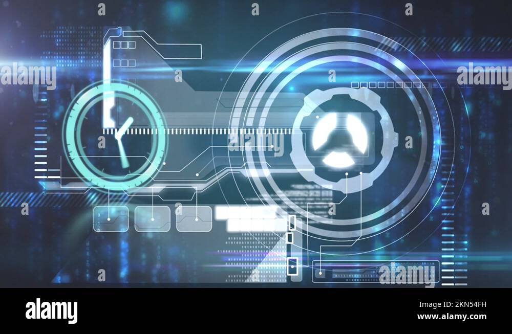 Animation of clock moving fast with scope scanning and data processing on screen Stock Video ...