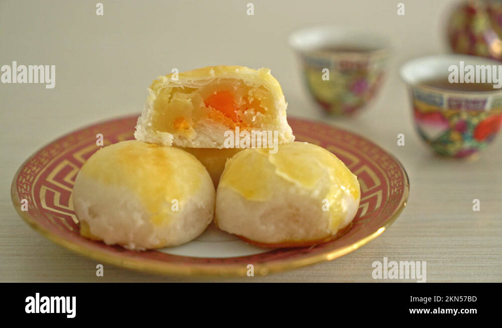 Chinese pastry moon cake with salted egg peanut or Spring Roll pastry ...