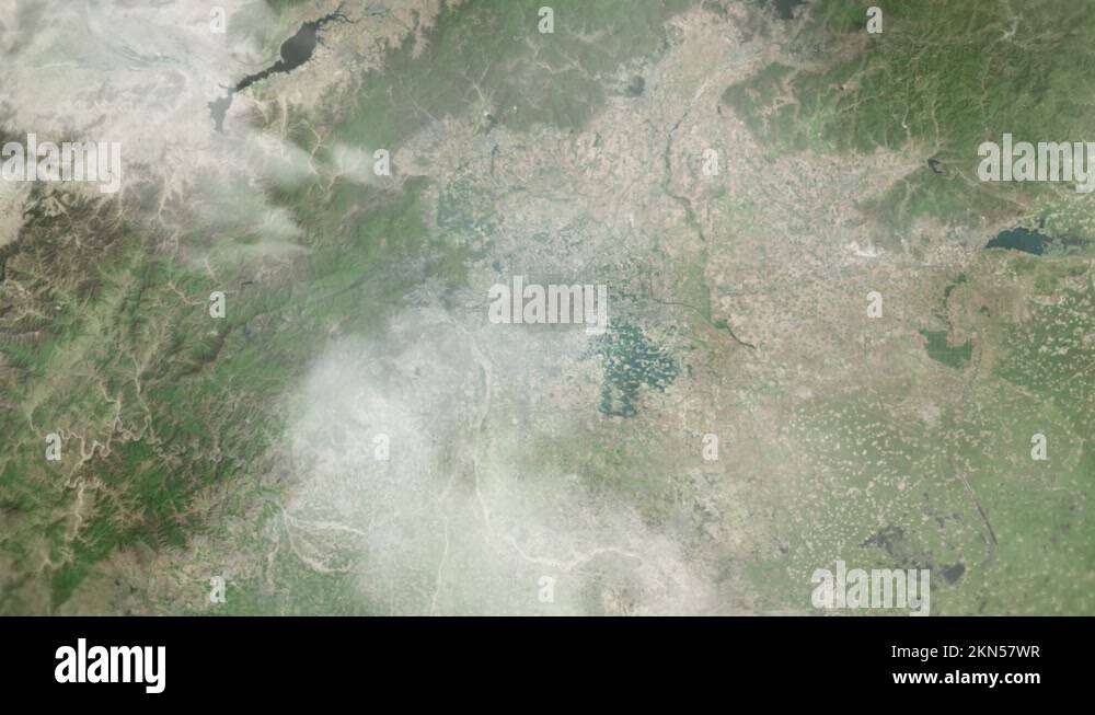 Zoom of the earth from space to the city Beijing. 3D Animation. 4K ...