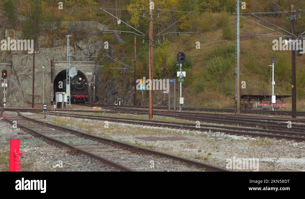 steam locomotive nsb class 30 old carriages arrival though tunnel ...