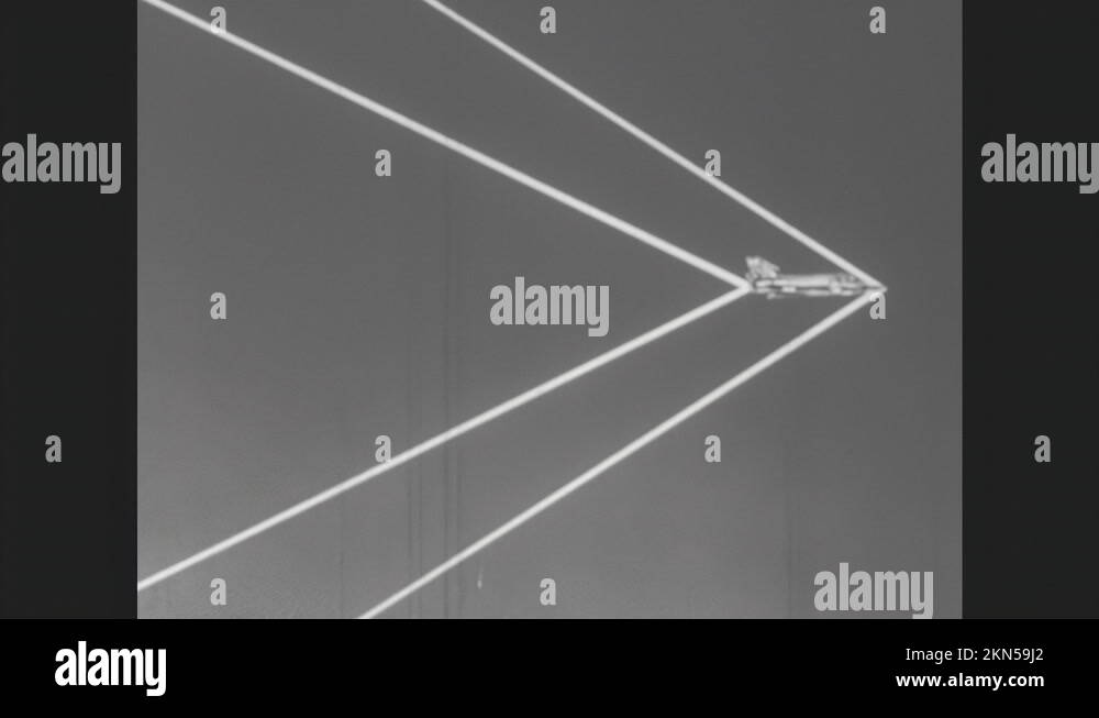 1960s: Drawing of flying jet. Lines form triangles to nose and tail of ...