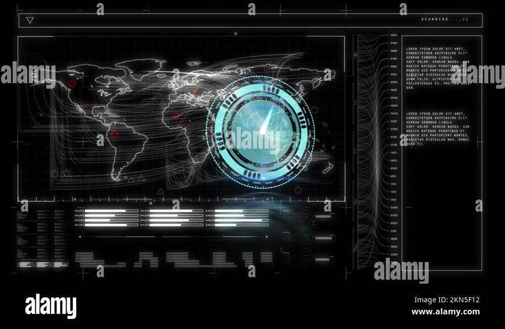 Animation of scope scanning with clock over data processing on black background Stock Video ...