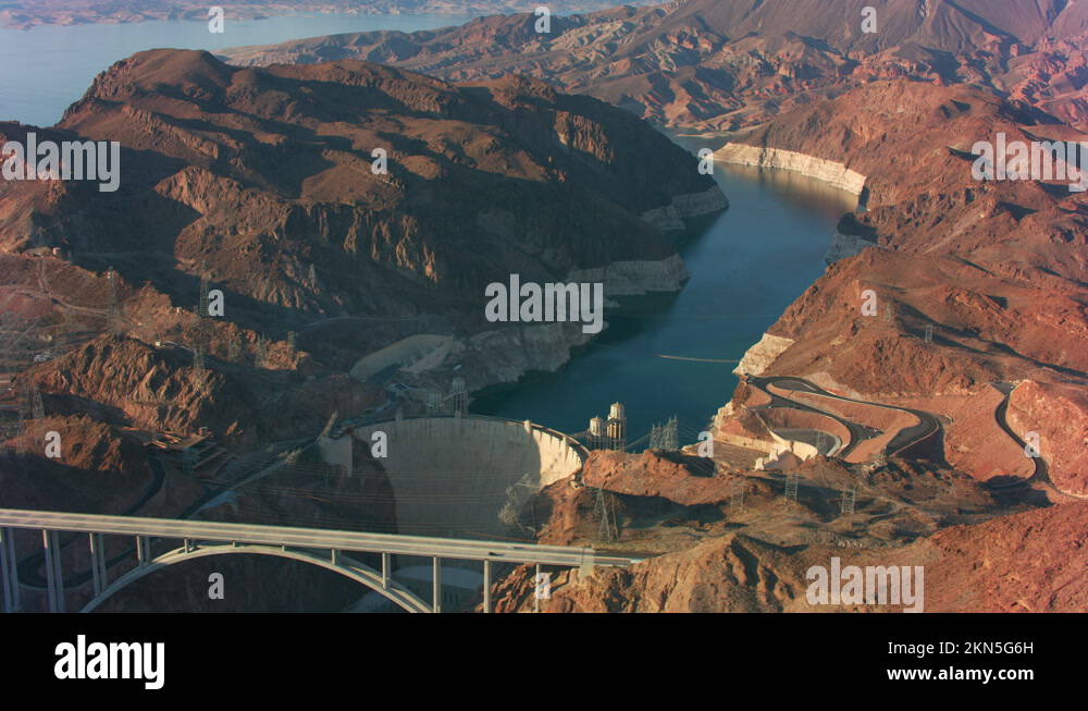 Lake Mead, Nevada circa-2021: Aerial view of Hoover Dam and Lake Mead ...