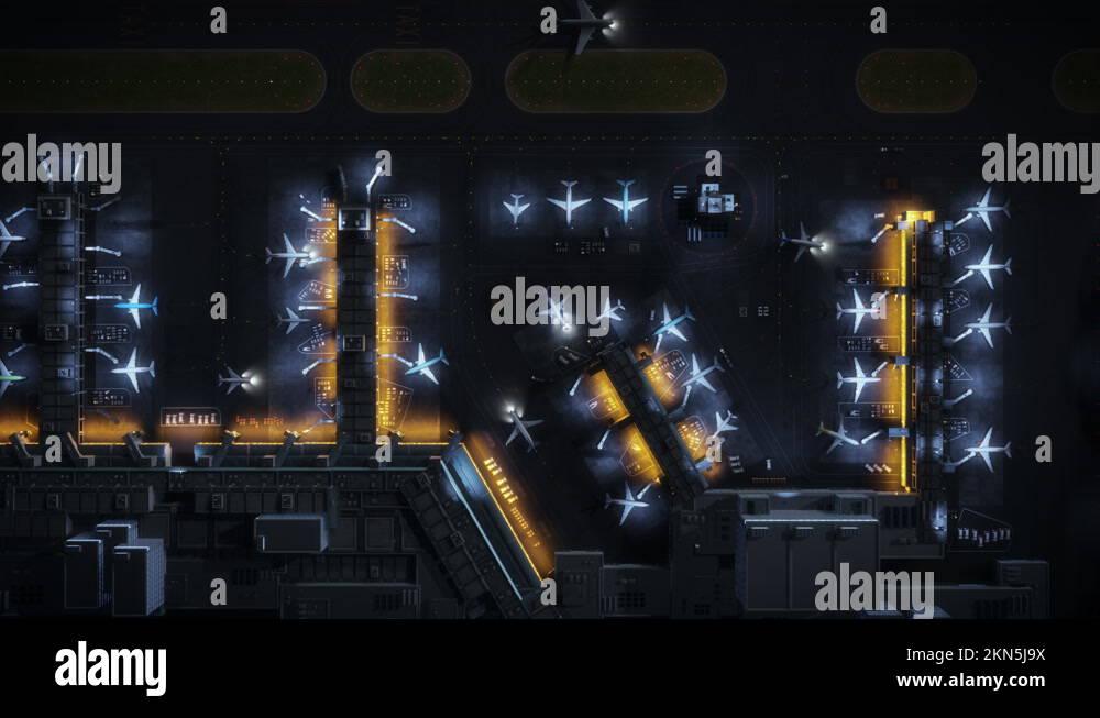 3d Airport Render Model Night Top View Stock Video Footage - Alamy