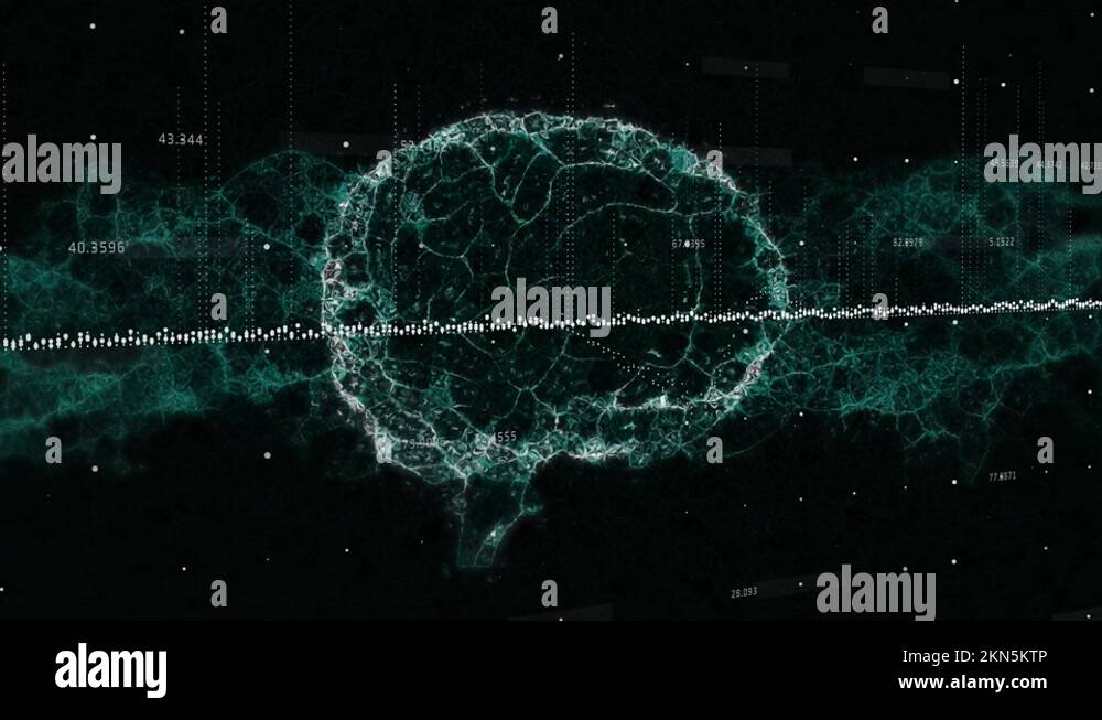 Multiple changing numbers over human brain and digital wave against ...