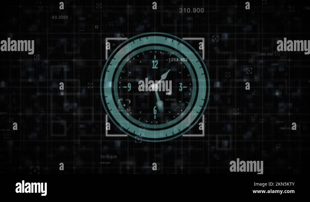 Digital animation of multiple changing numbers over neon digital clock ...
