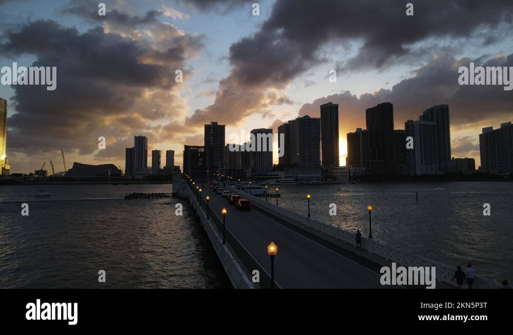 Miami Florida, USA. Drawbridge and Downtown Skyline Silhouette on ...