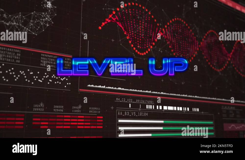 Animation of level up text over digital interface Stock Video Footage - Alamy